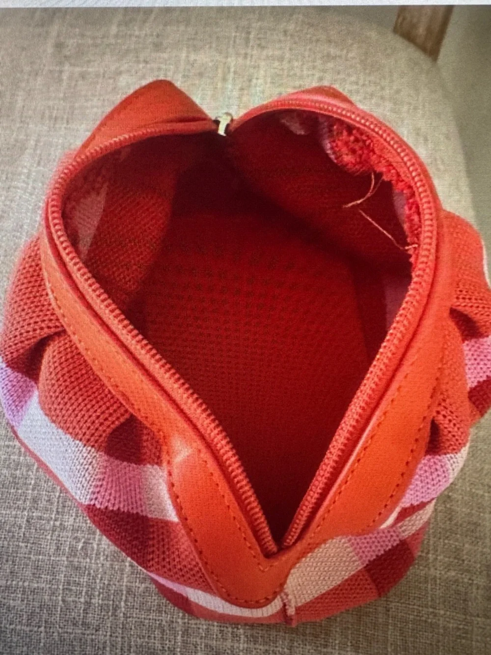 Bags | Neiman Marcus Spring 226 Knitted Orange Red Pink Plaid Cosmetic ...